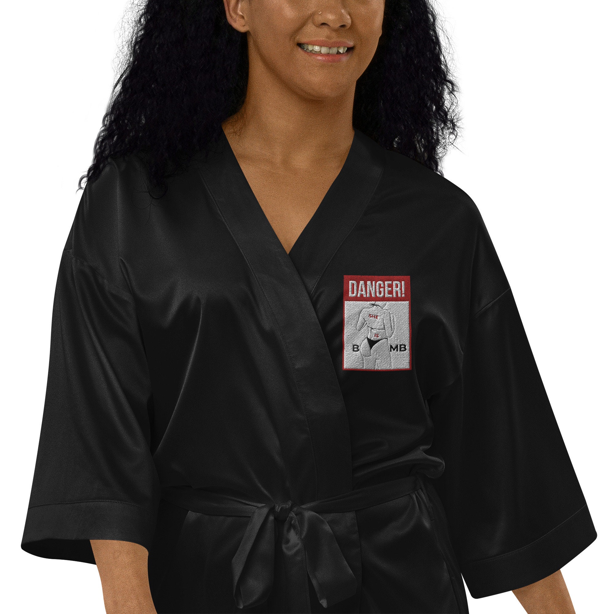 Danger She is Boomb Kimono Embroidery Satin Robe - Etsy