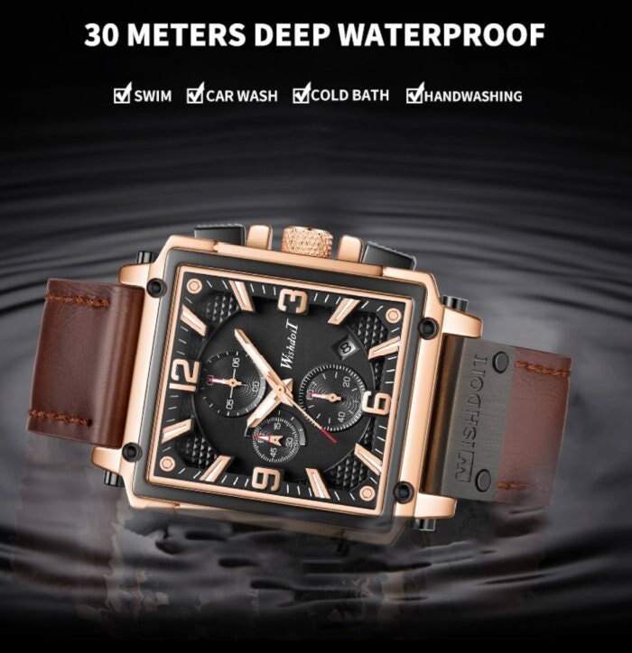 MEN SPORT Watch Chronograph Square Watch Luxury Leather - Etsy Australia