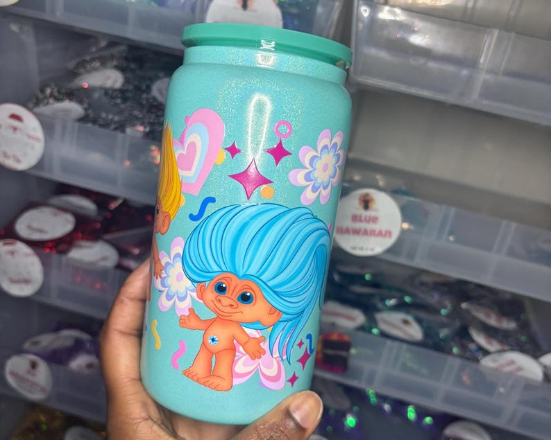 Trollz Shimmer Glass Cup With Pink Hair and Butterfly Design for Kids ...