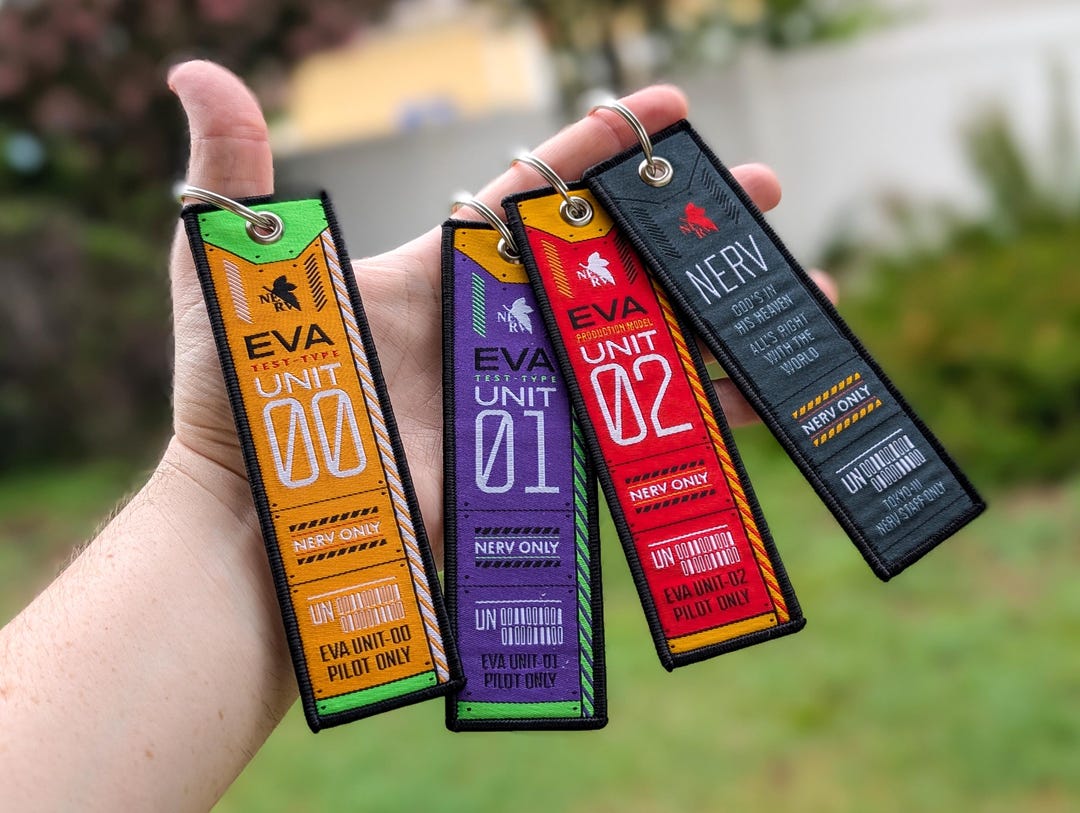 Evangelion Jet Tag Double-sided Anime Embroidered Woven Manga Keychain ...