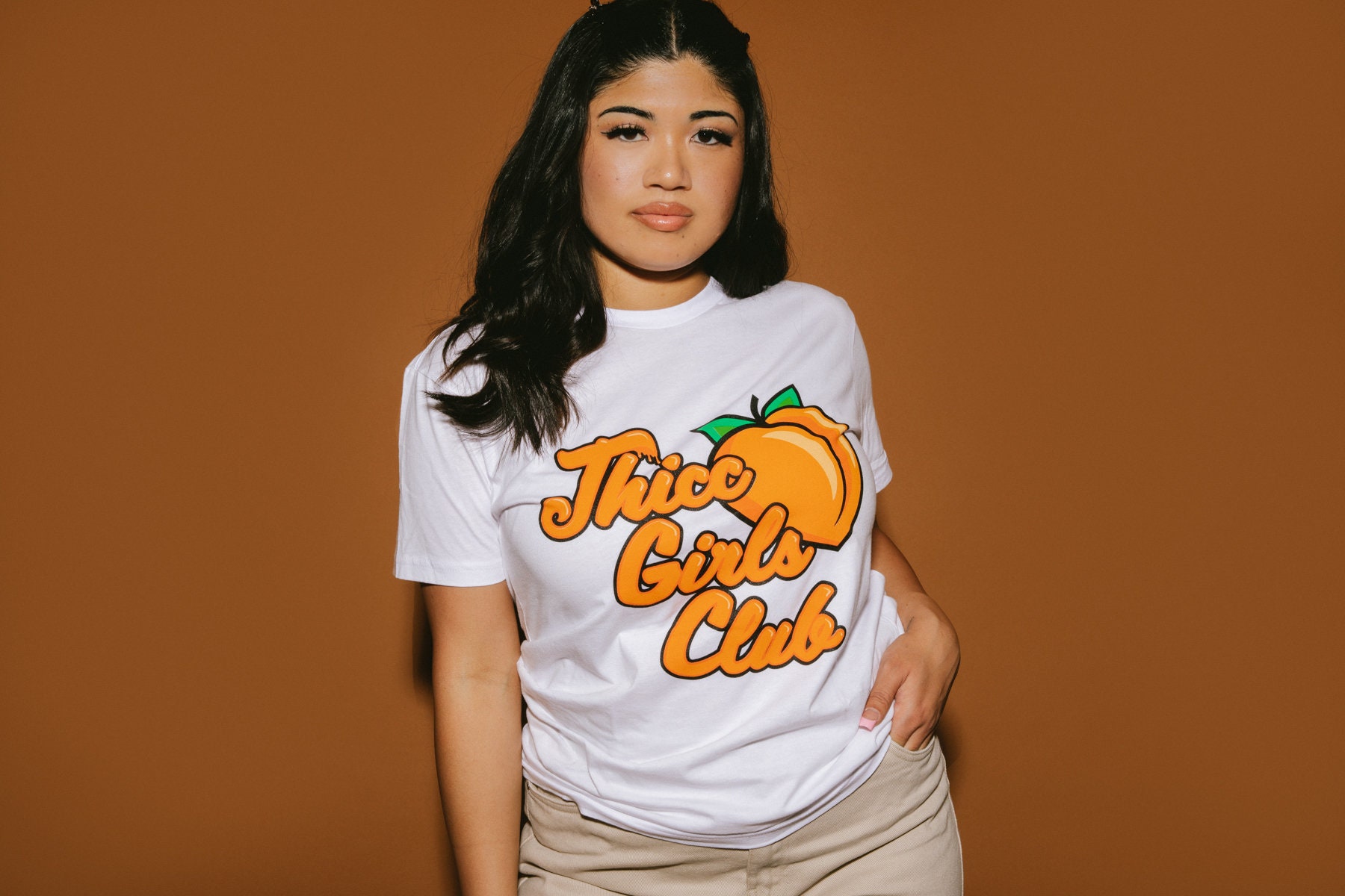 Peachy Perfection Thicc Girls Club Peach Drip Logo White Tee Flaunt Your Curves And Spread Joy Etsy