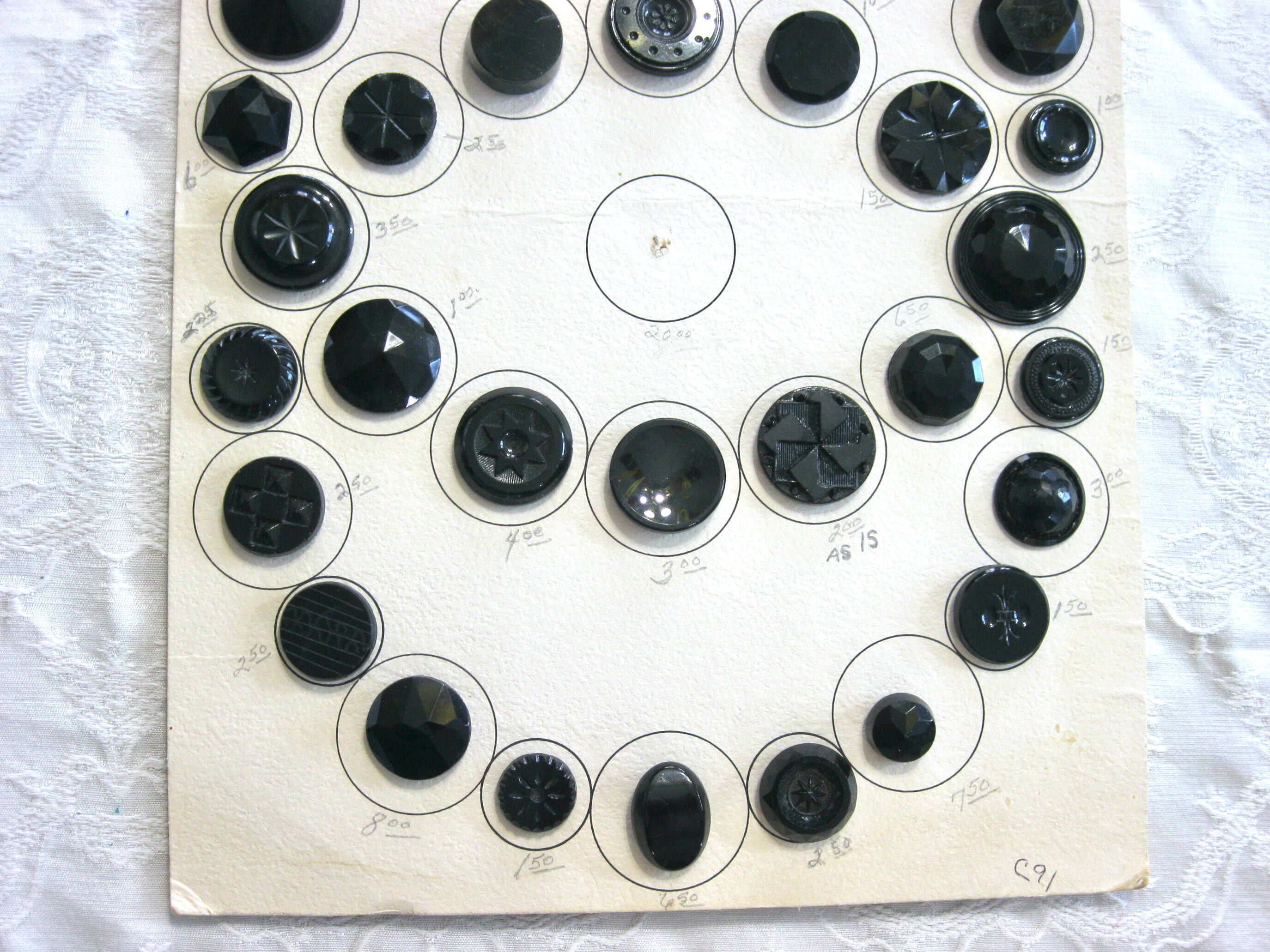 Antique / Vintage Victorian Black Glass Button Display / Competition ...