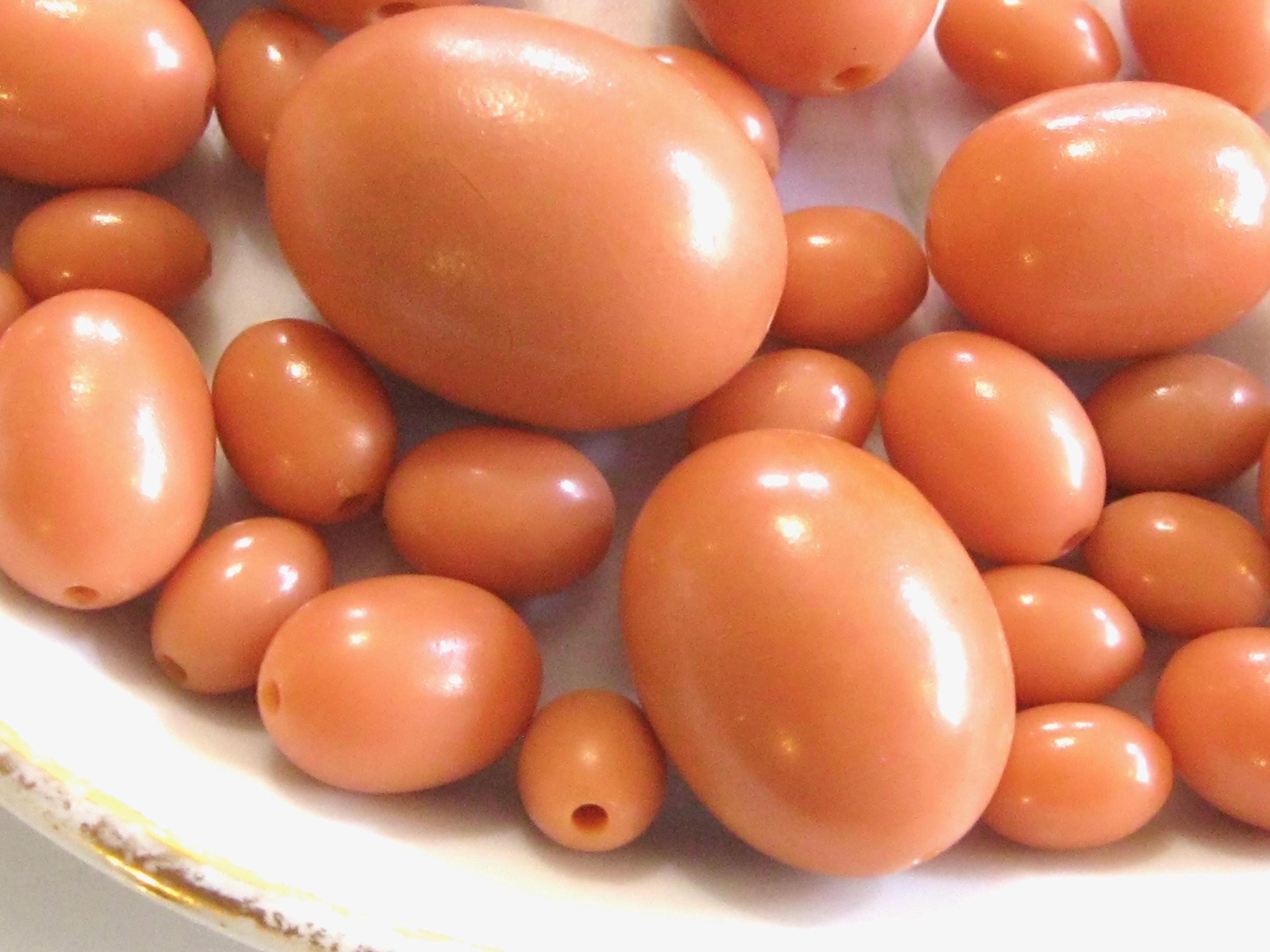 Antique Victorian Edwardian Peach Mystery Material Beads, Vulcanite ...