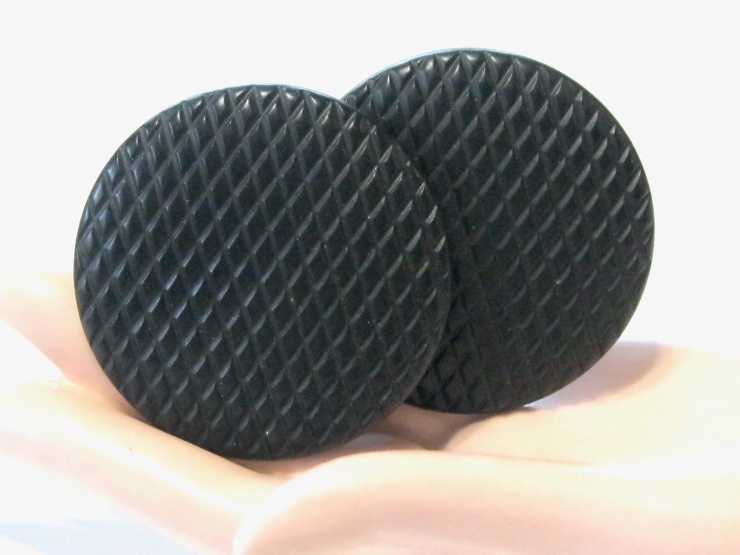 Black Victorian Mourning Button Pair - Rare Pressed Vulcanite W ...