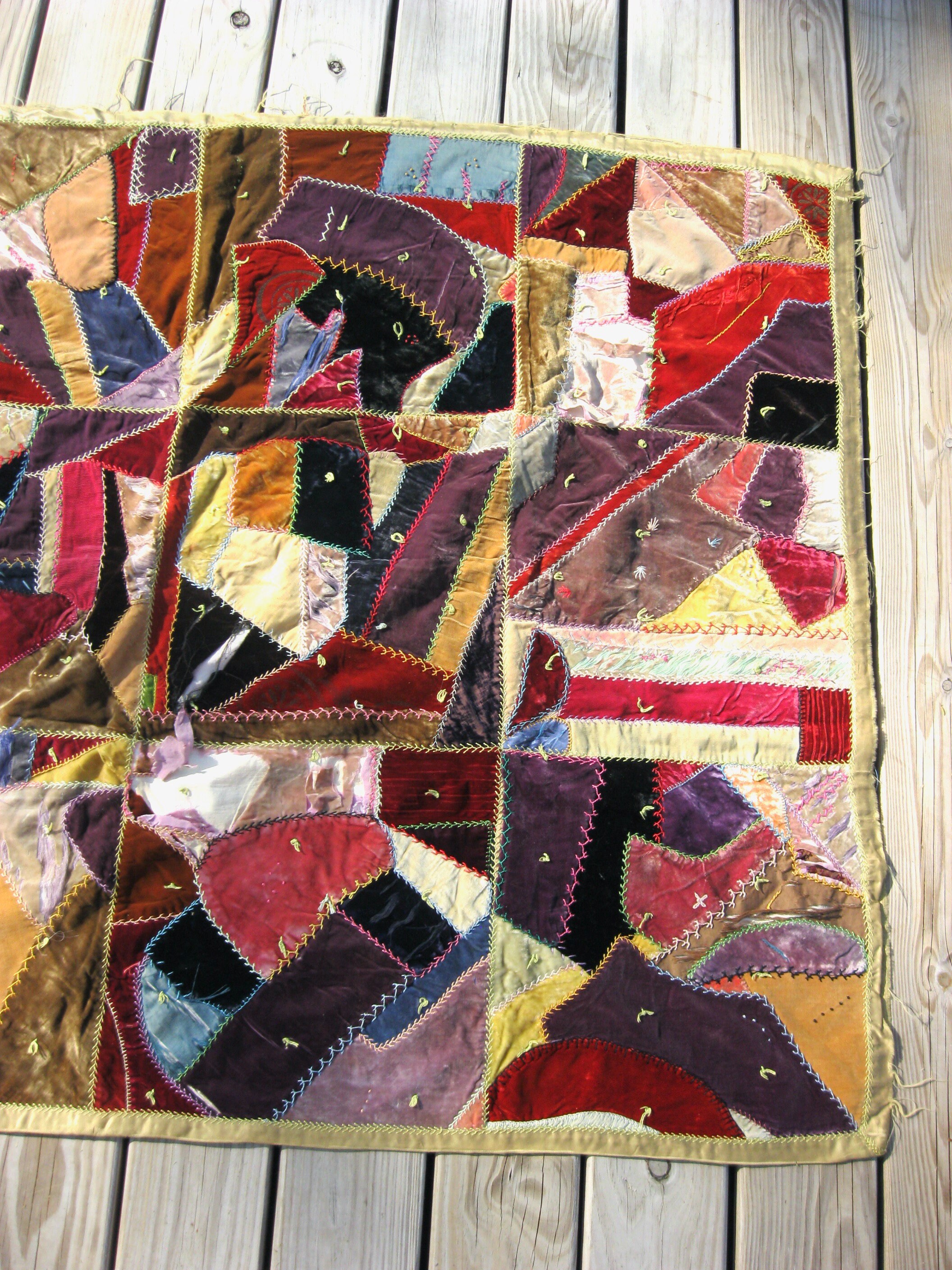 Antique Victorian Crazy Quilt - Fancy Velvets - Unique Colors - Hat ...