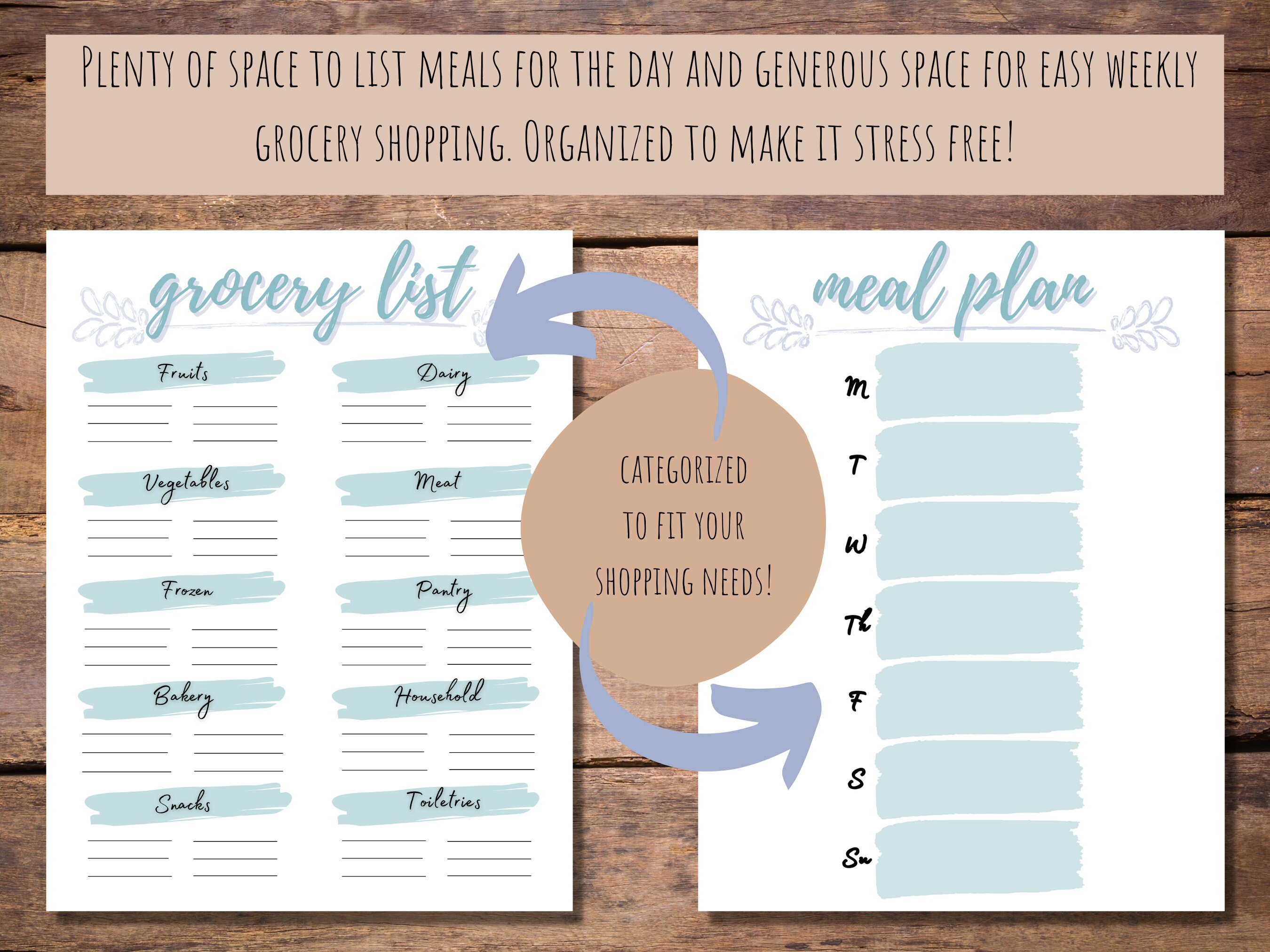 Printable Meal Planner and Grocery List, Weekly Meal Planner ...