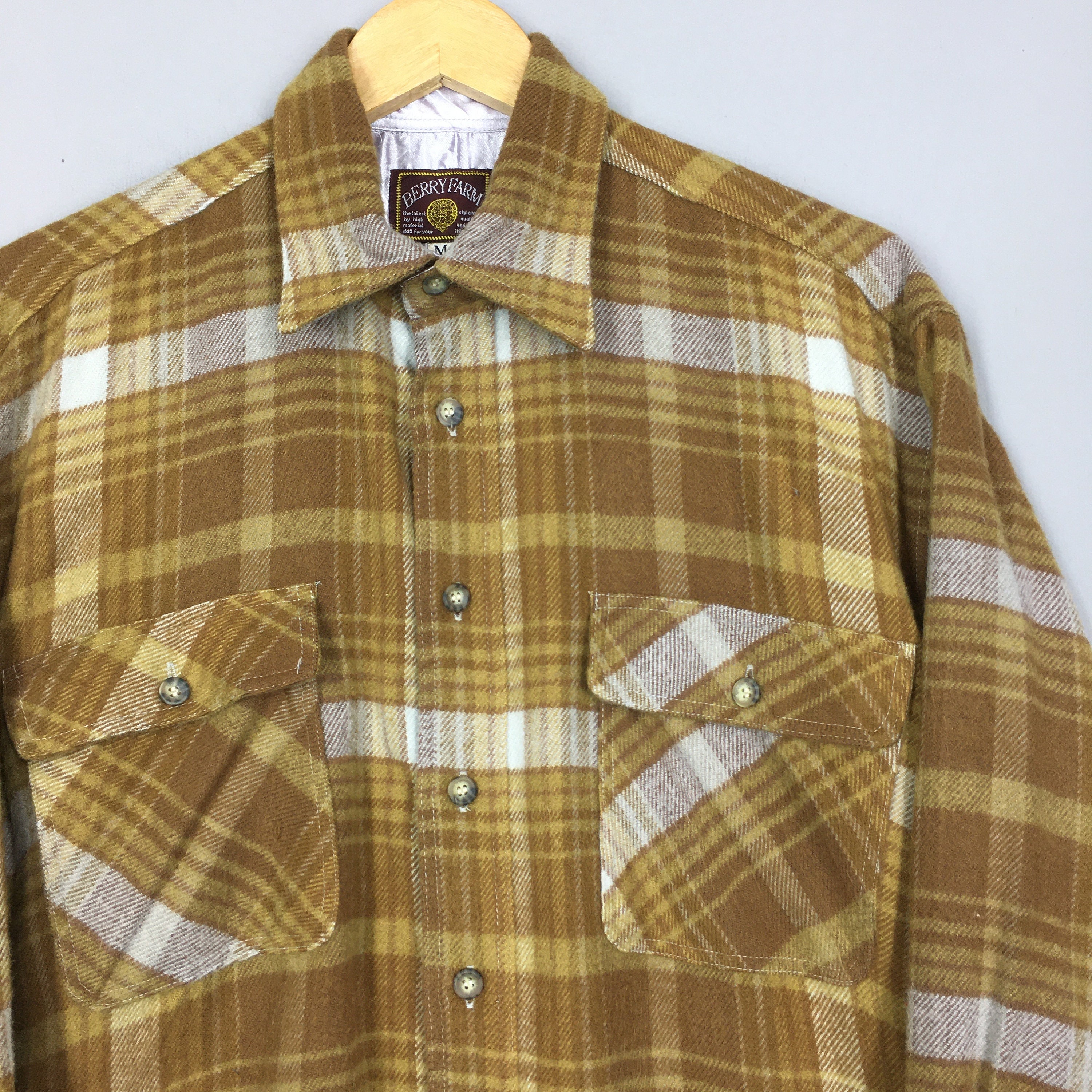 Vintage Berry Farm Japan Plaid Shadow Checkered Flannel Shirt Medium ...