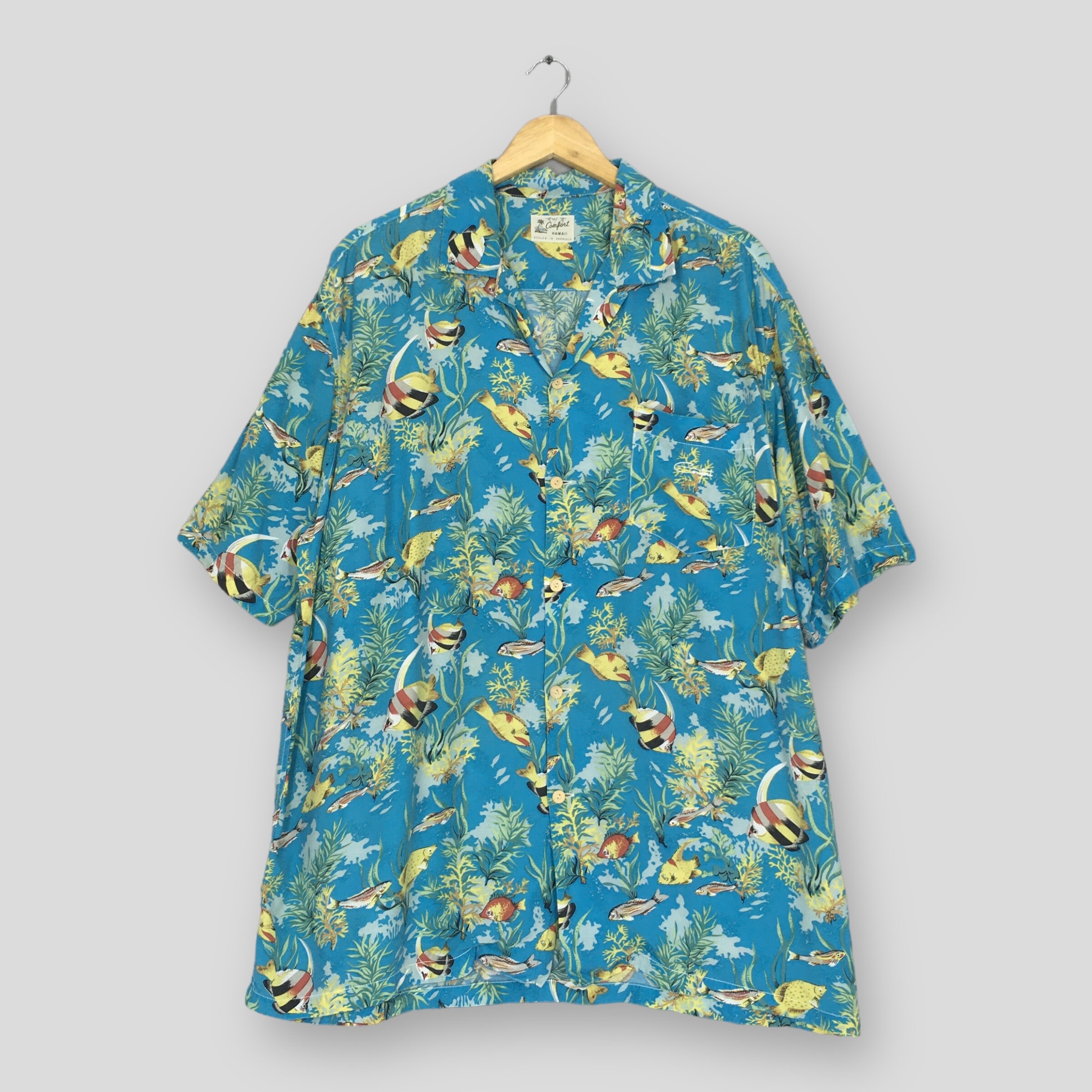 Vintage Aloha Hawaiian Japanese Fish Rayon Shirt Xlarge Hawaii Beach ...