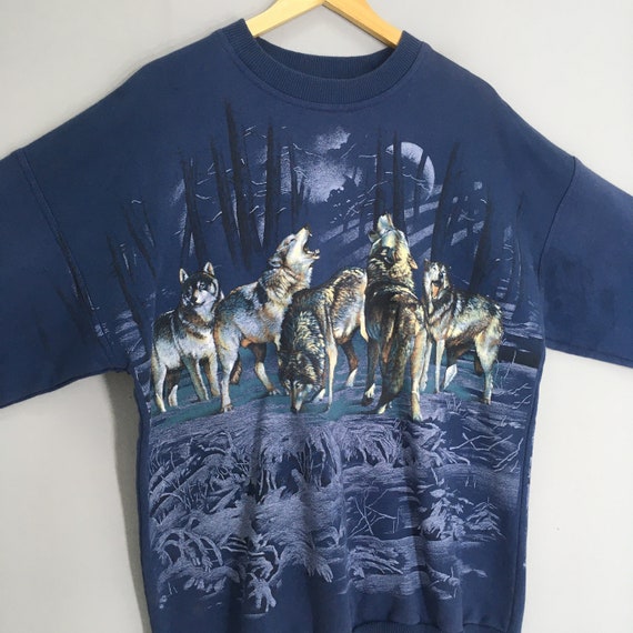 RARE Vintage 90s Wolf Wildlife All Over Printed Sweat… - Gem