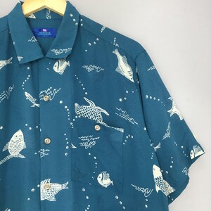 Vintage Fish Japanese Aloha Hawaiian Silk Shirt Large Hawaii Summer ...
