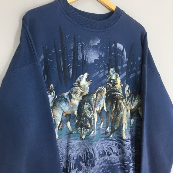 RARE Vintage 90s Wolf Wildlife All Over Printed Sweat… - Gem