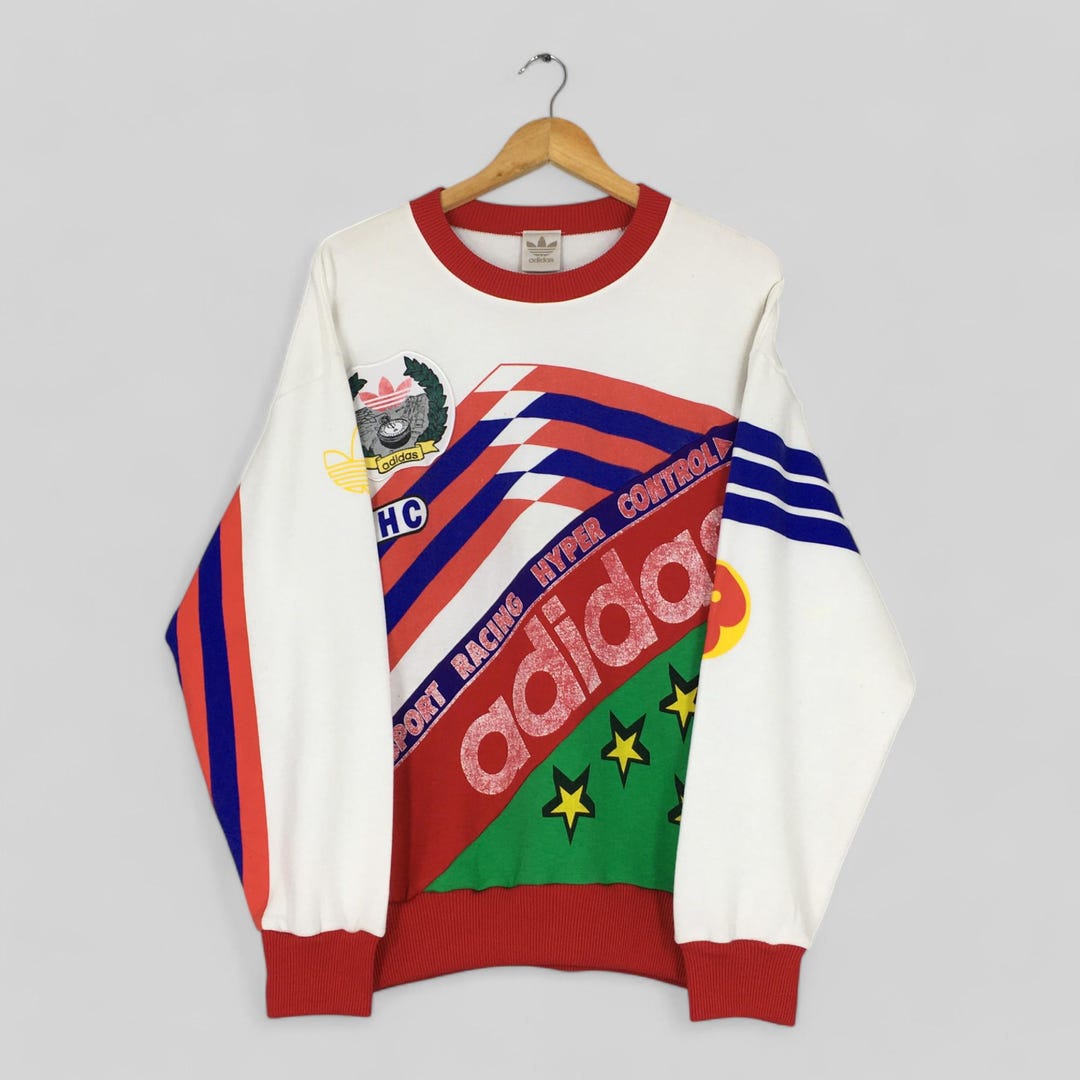 RARE Vintage 90s Adidas Trefoil Sport Racing Sweatshirt Large Adidas ...
