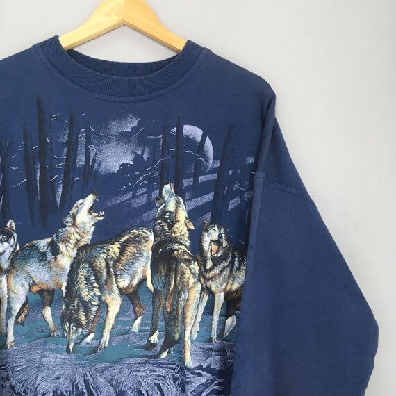 RARE Vintage 90s Wolf Wildlife All Over Printed Sweat… - Gem