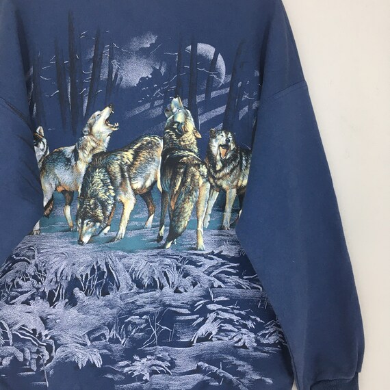 RARE Vintage 90s Wolf Wildlife All Over Printed Sweat… - Gem