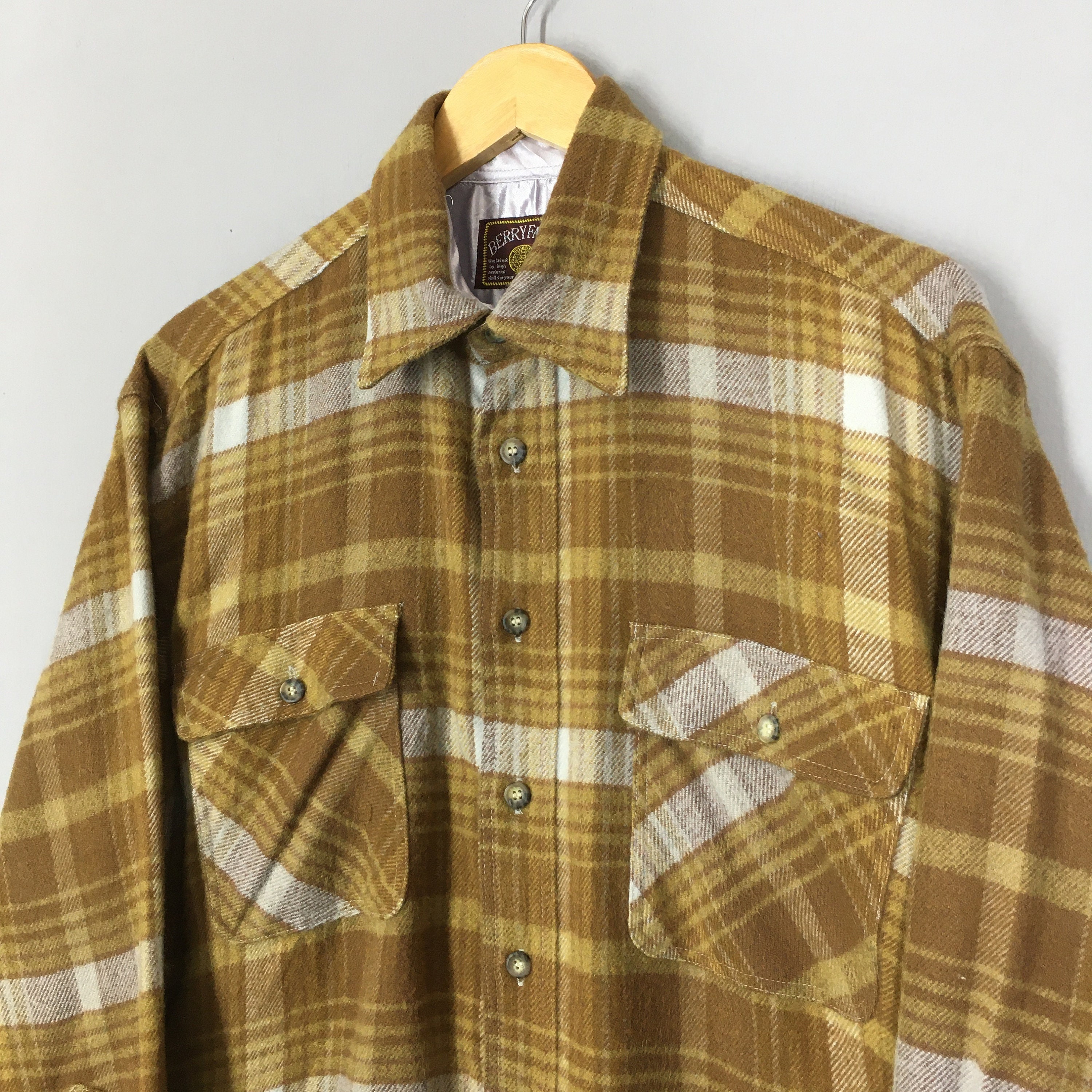 Vintage Berry Farm Japan Plaid Shadow Checkered Flannel Shirt Medium ...