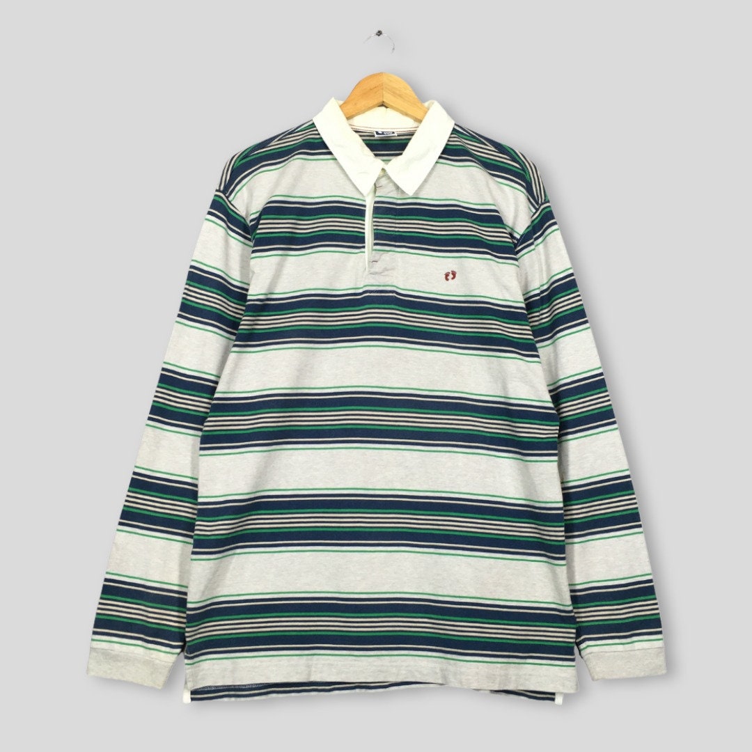 Vintage Hang Ten Stripes Polo Rugby Shirt Large Hang Ten Usa Striped ...