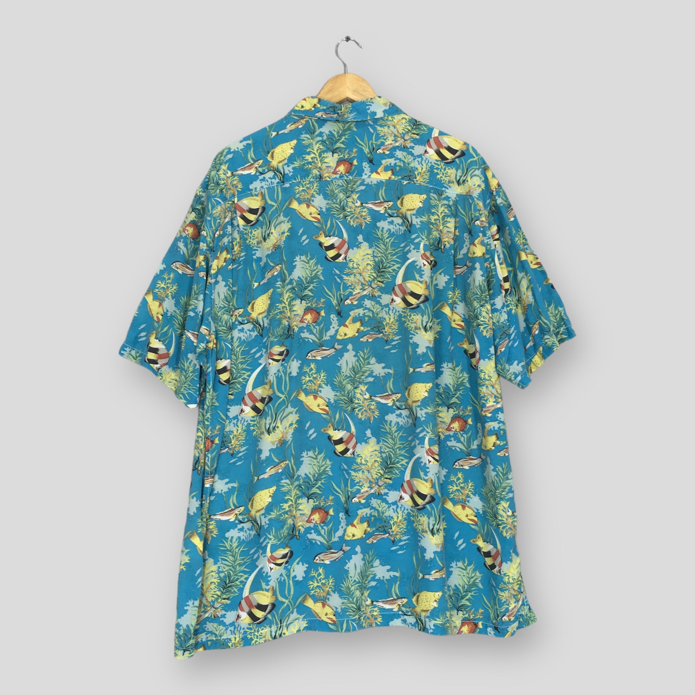 Vintage Aloha Hawaiian Japanese Fish Rayon Shirt Xlarge Hawaii Beach ...