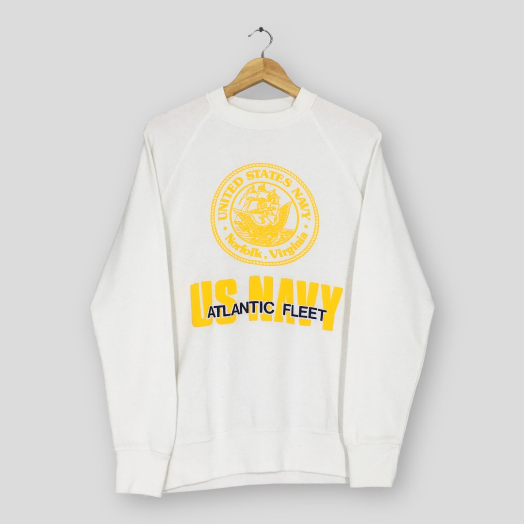 Vintage 90s United States Navy White Sweatshirt Large US Navy Atlantic ...