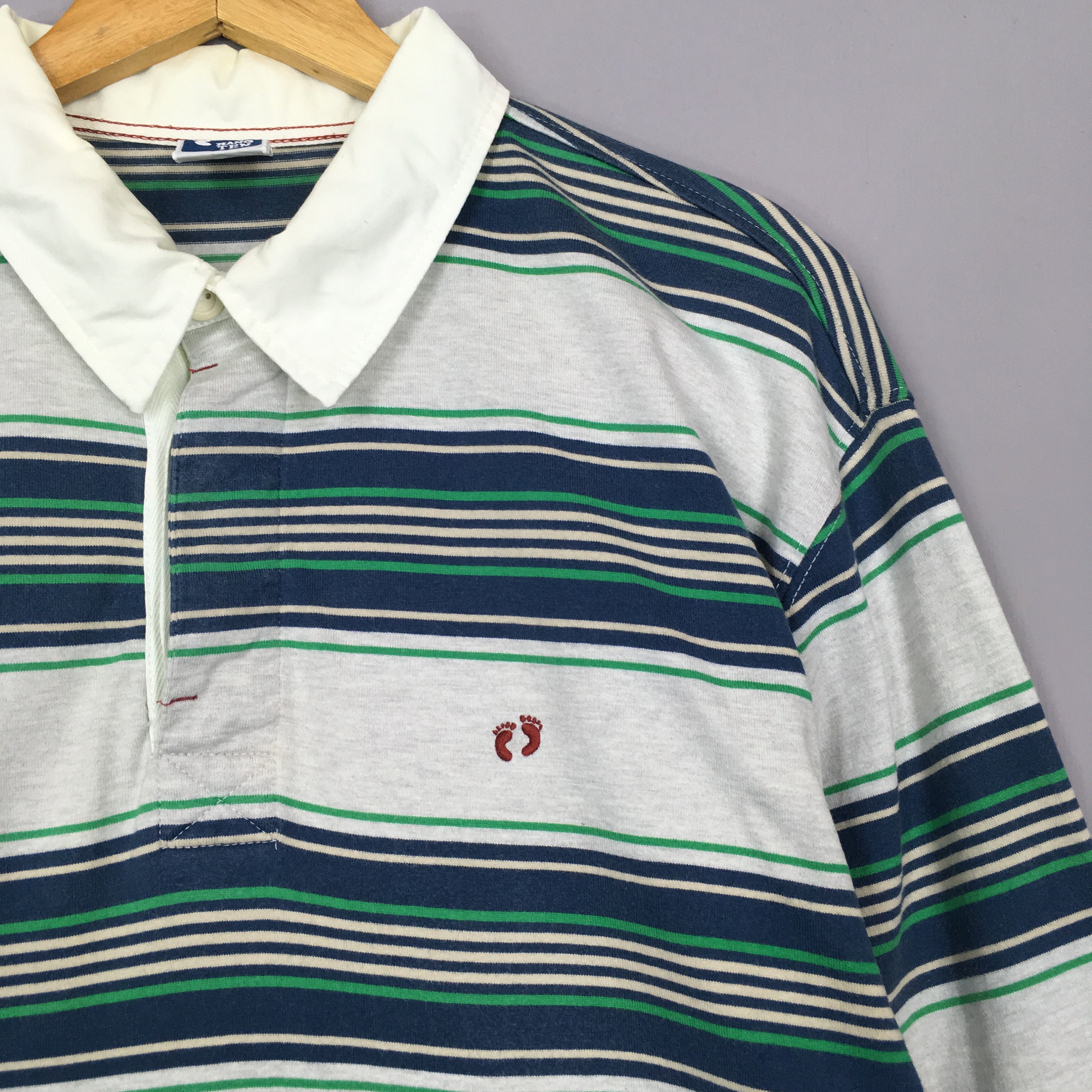 Vintage Hang Ten Stripes Polo Rugby Shirt Large Hang Ten Usa Striped ...
