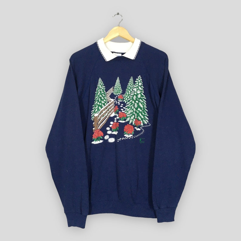 Vintage Hanes Jay Milton Christmas Tree Sweatshirt Large Zig Zag 1990 J ...