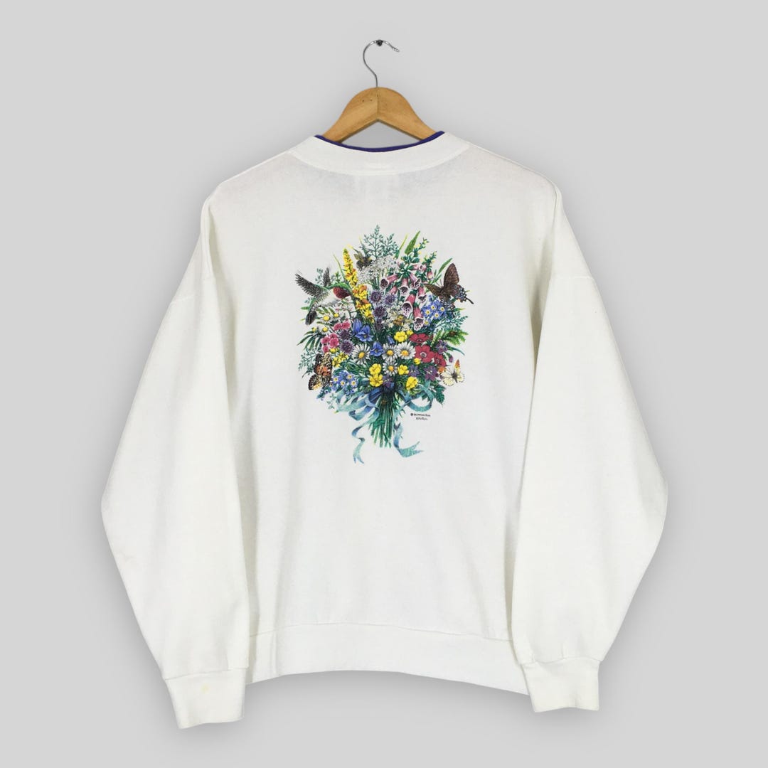 Vintage Morning Sun Whitton Art Flower Button Sweatshirt Large Morning ...