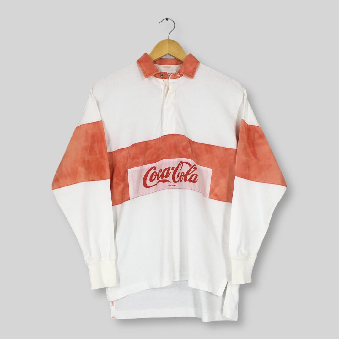 Vintage Distressed Coca Cola Rugby Shirt Small Coca Cola Spell Out Polo ...