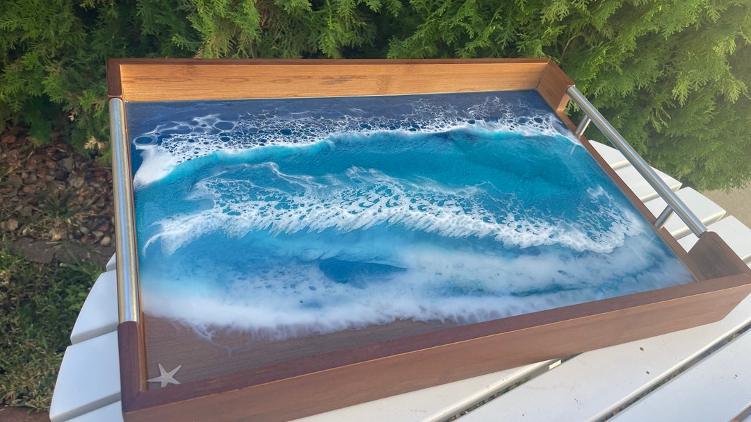 Wooden Ocean Tray With Handles, Brown Ocean Tray, Resin Ocean Tray ...