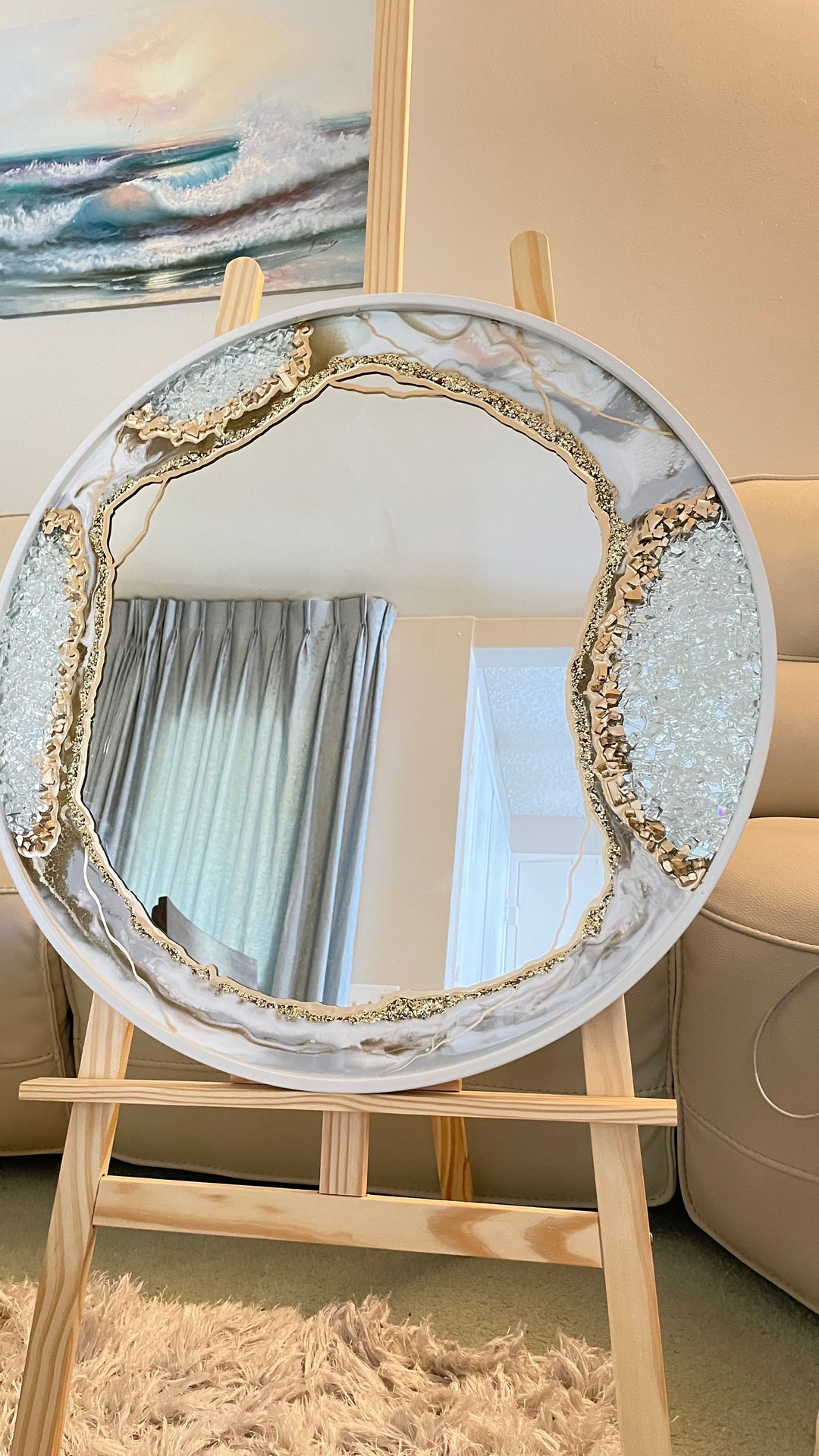 White and Gold Resin Mirror, Super Gorgeous 30” Resin Mirror, Custom ...