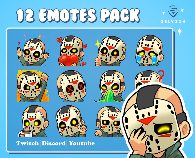 Jason Horror Emotes Pack: Twitch, Discord, Youtube Emojis (12 Emotes ...
