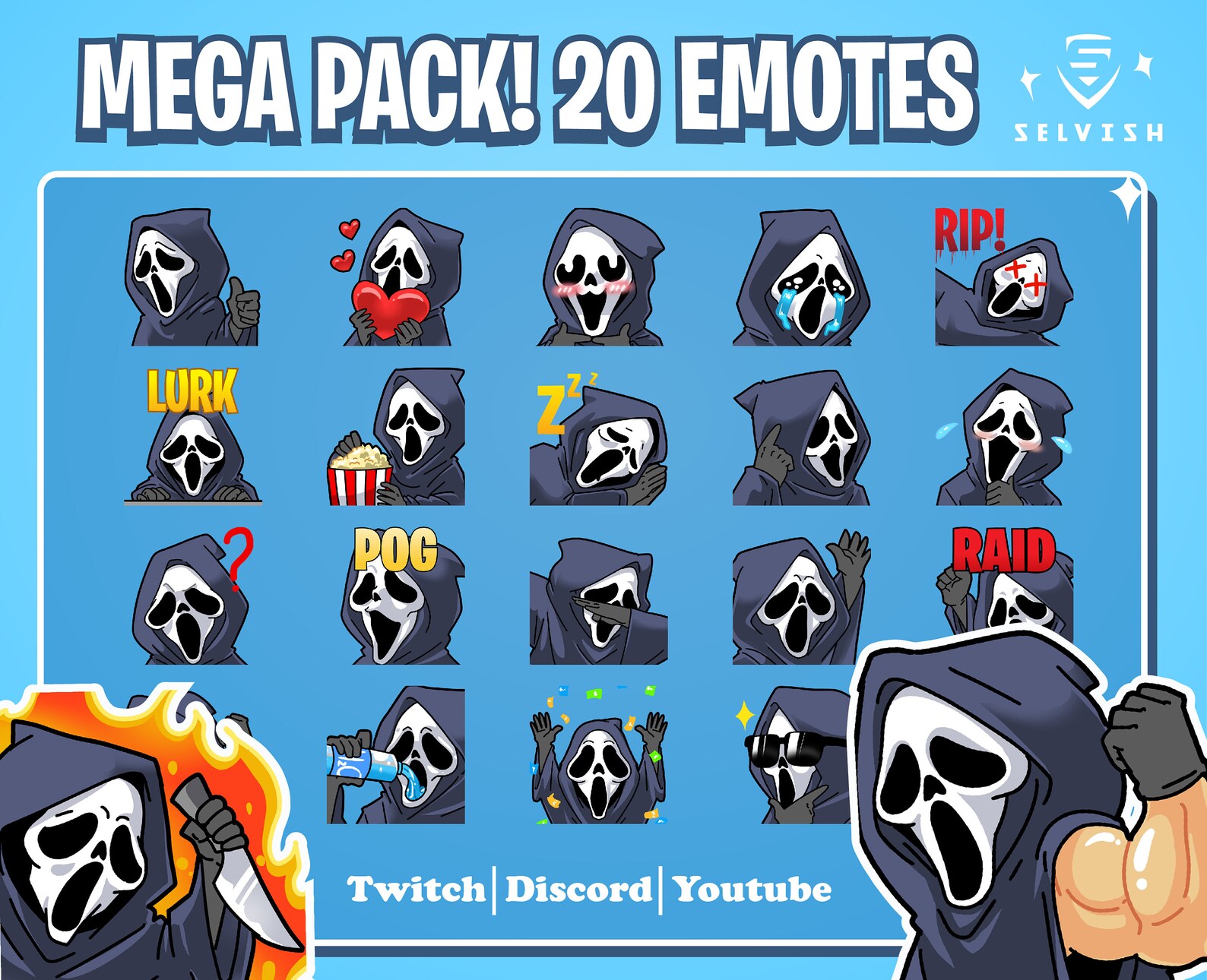 Ghostface Mega Pack 20 Emotes for Twitch, Youtube, and Discord - Etsy
