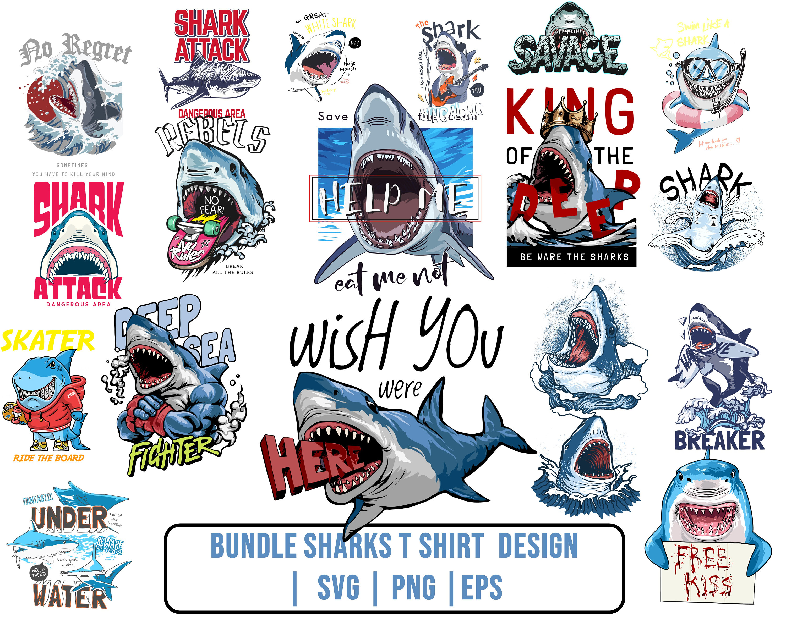 T-shirt Designs Bundle ,sharks Street Wear Design Bundle , Streetwear ...