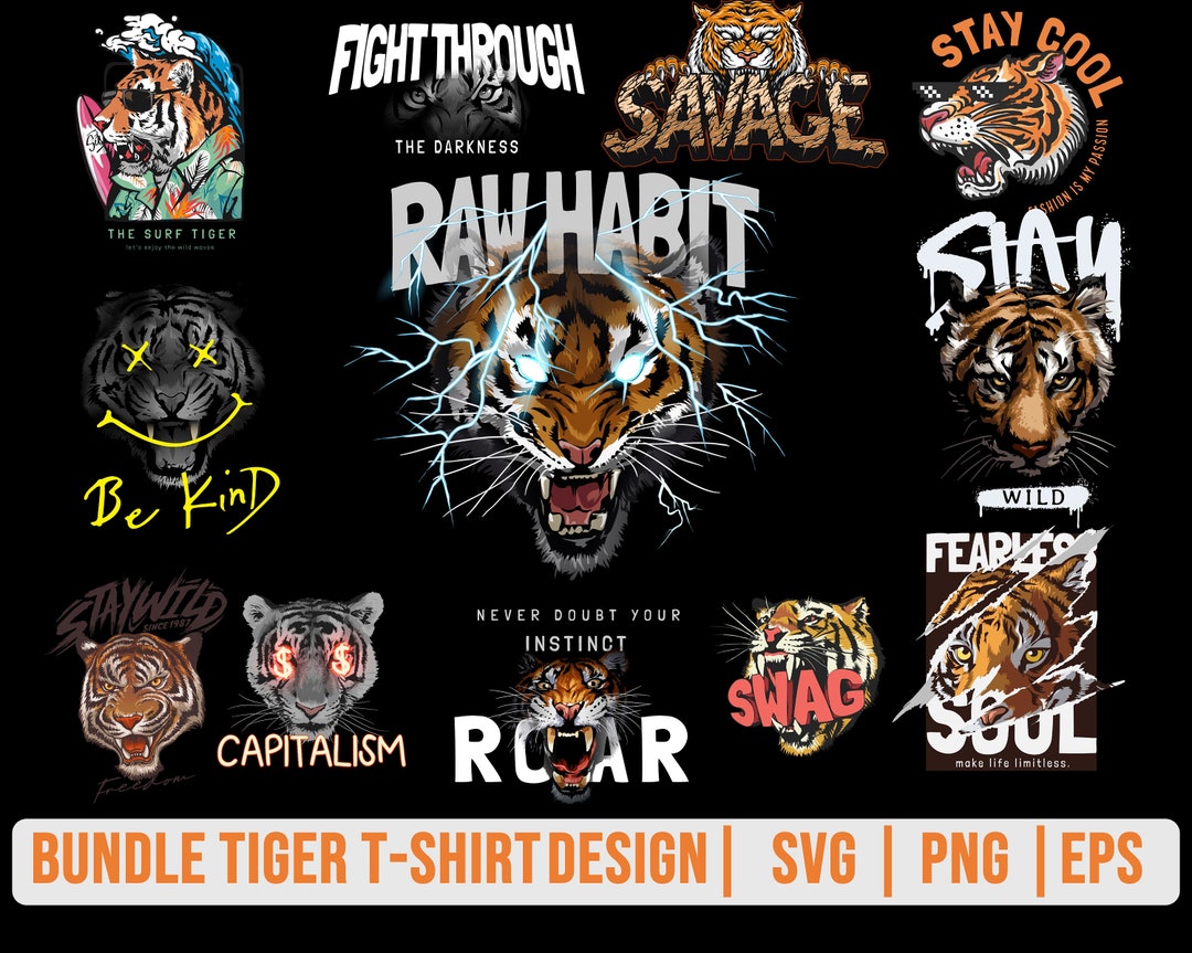 T Shirt Designs Bundle Tiger Design Bundle Streetwear Design Bundle