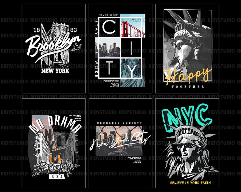 T-shirt Designs Bundle New York City Brooklyn Design Bundle - Etsy