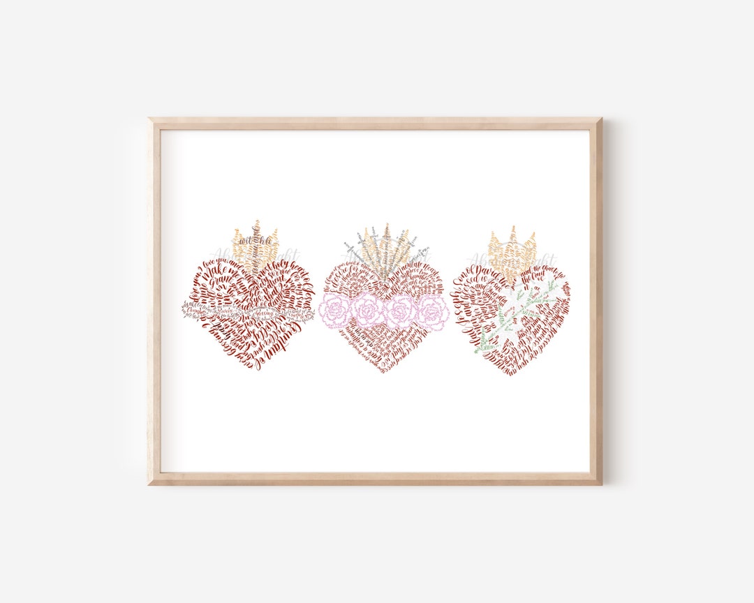 Holy Family Hearts - Catholic Calligraphy Art - Etsy