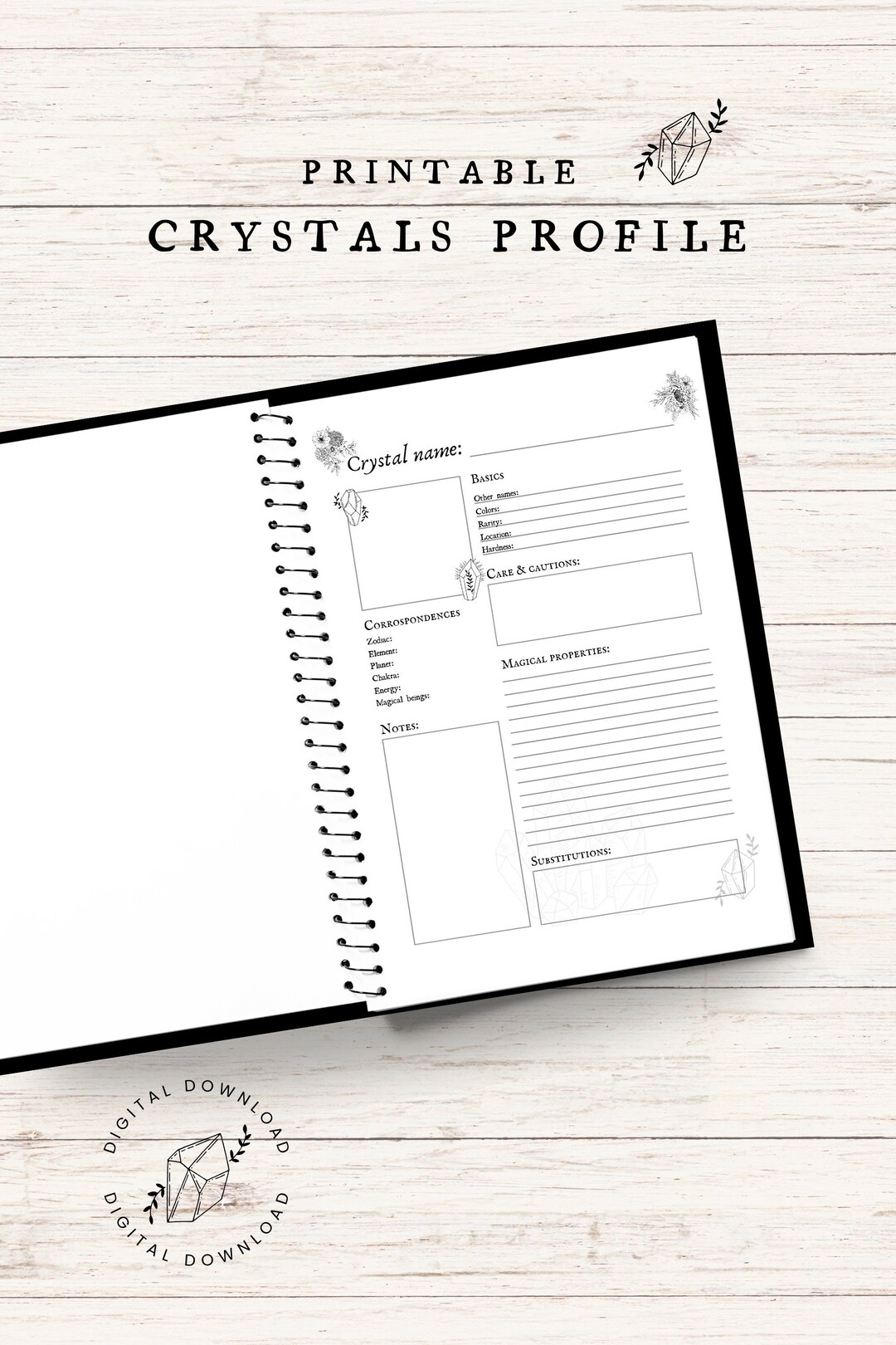 Crystals Blank Book of Shadows Page, Digital Grimoire Page, Witch ...