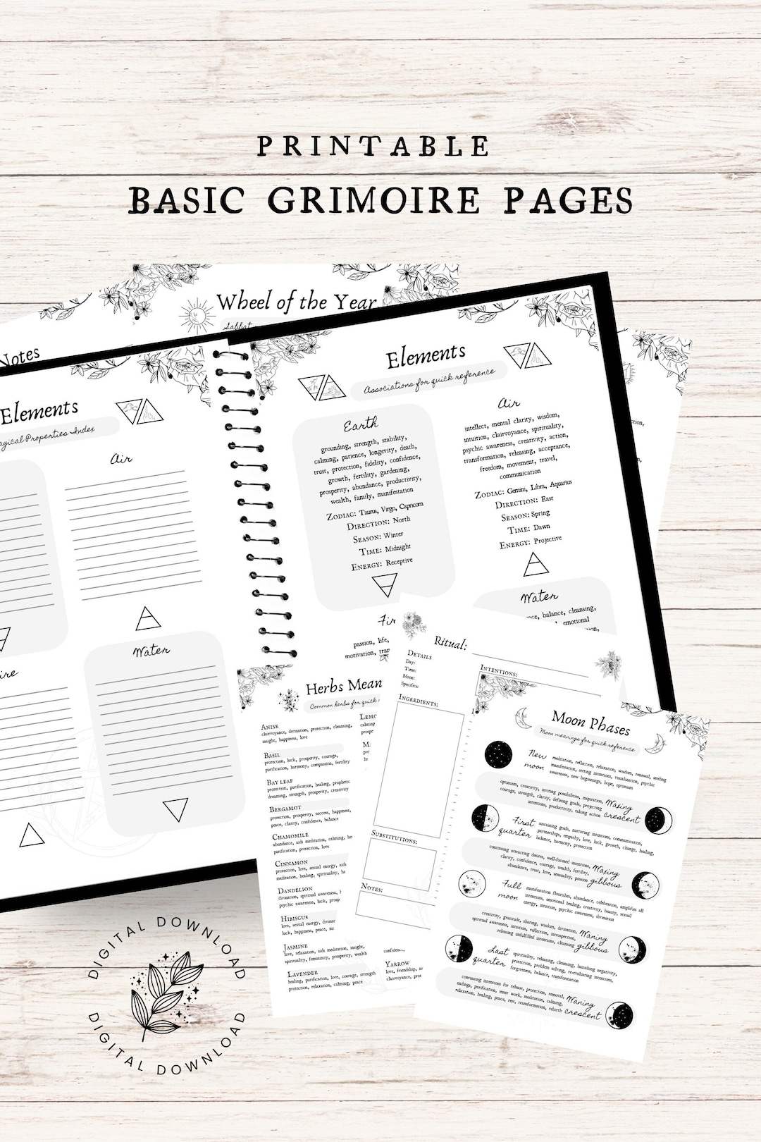 Basic Book of Shadows Pages, Digital Grimoire Pages, Witch Planner ...