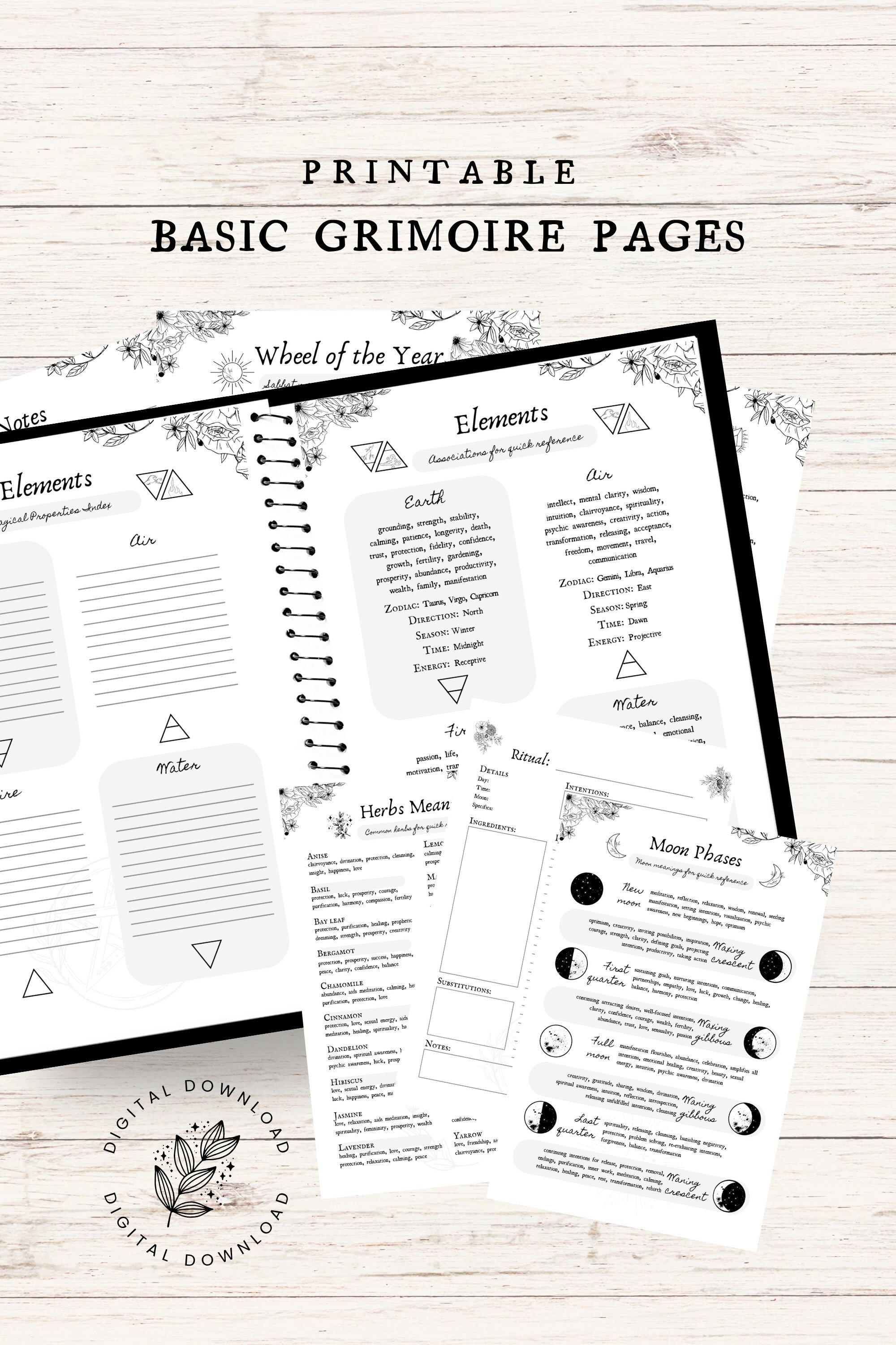 Basic Book of Shadows Pages, Digital Grimoire Pages, Witch Planner ...