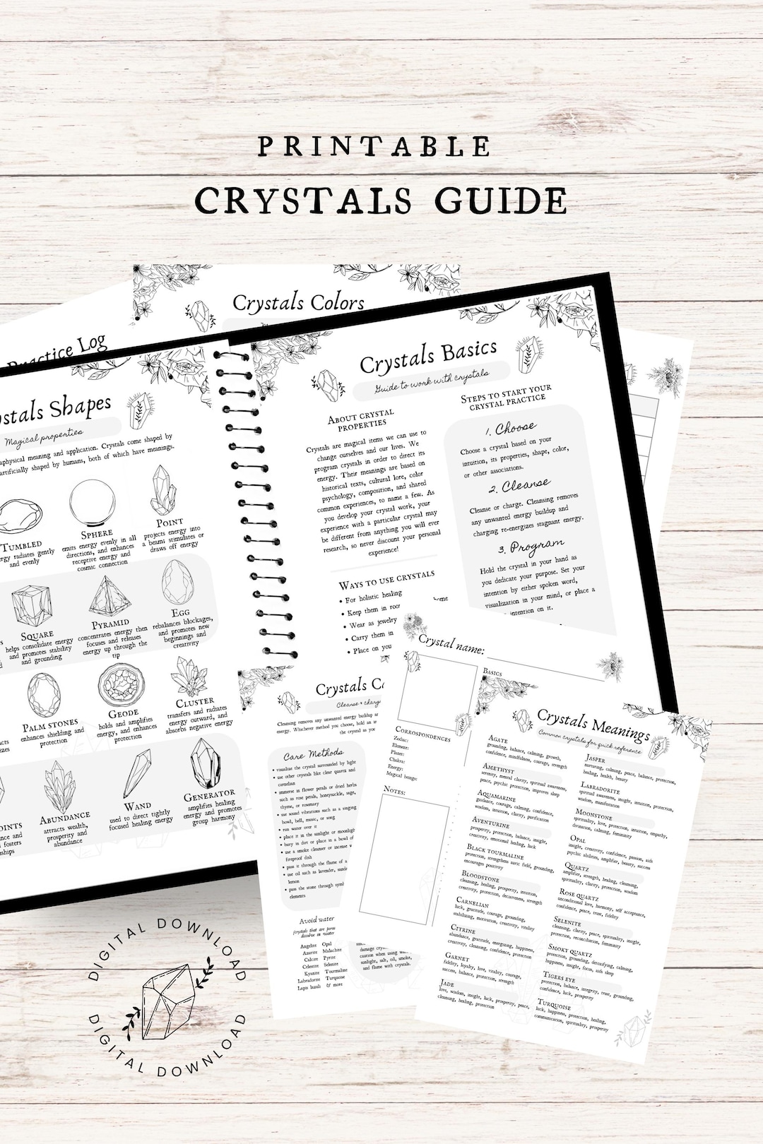 Crystals Guide Book of Shadows Pages, Digital Grimoire Pages, Witch ...