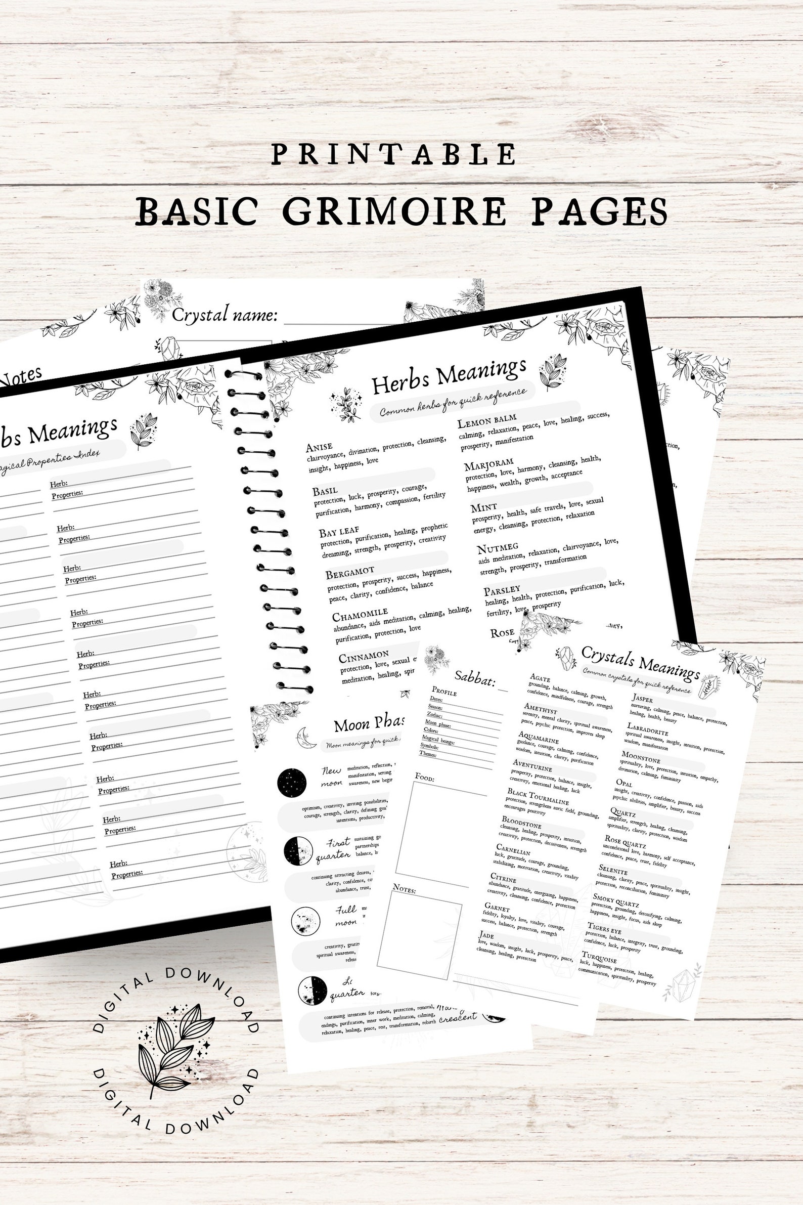 Basic Book of Shadows Pages, Digital Grimoire Pages, Witch Planner ...