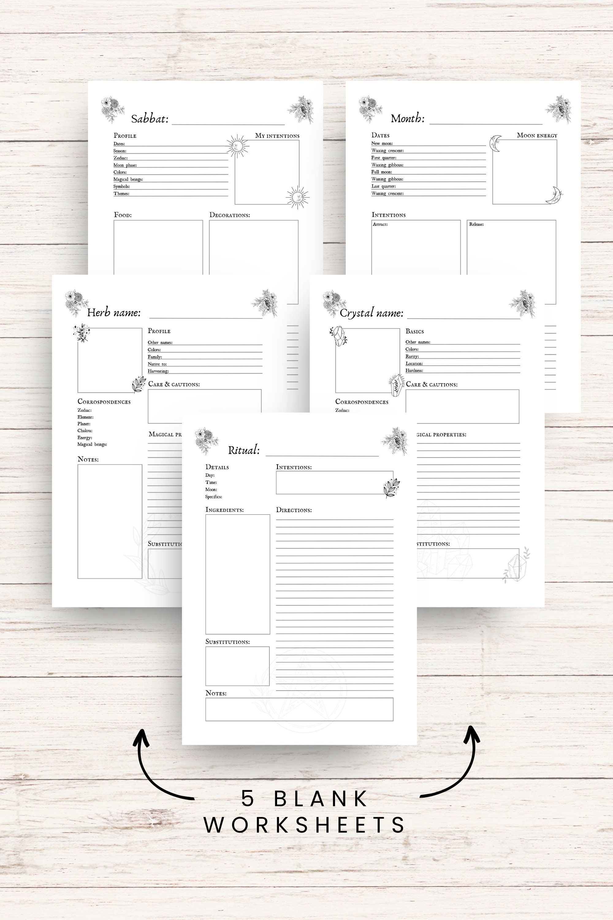 Basic Blank Book of Shadows Pages, Digital Grimoire Pages, Witch ...