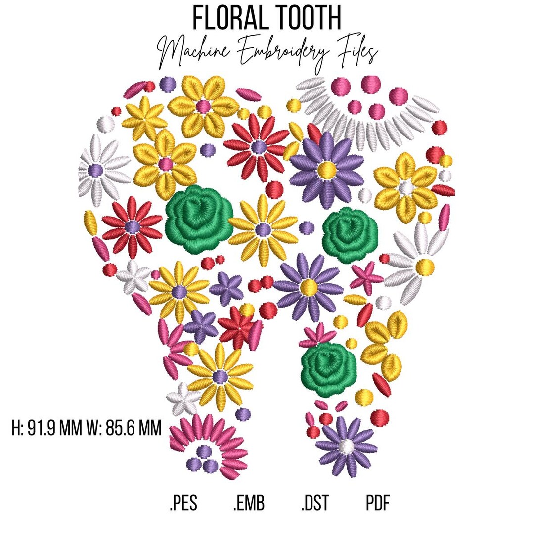 Floral Tooth Embroidery Design: Colorful Flowers (digital File) - Etsy