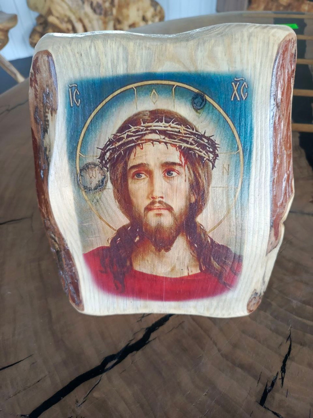 The Icon of Jesus Christ in a Crown of Thorns, Made Using the Technique ...