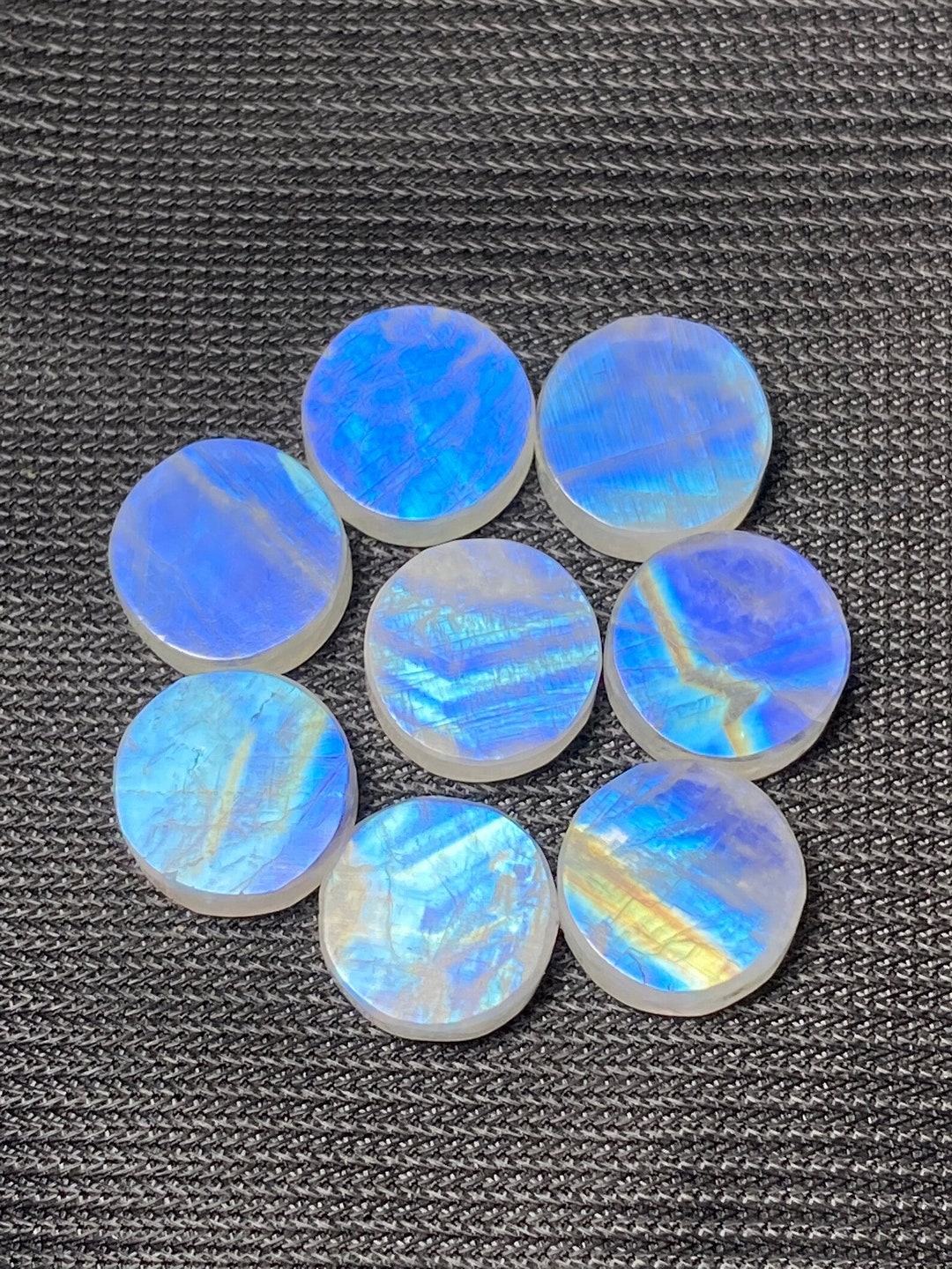 20% off Natural Blue Fire Rainbow Moonstone Round Both Side Flatback 50 ...
