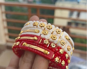 Handmade Shakha Pola Gold Plated Acrylic Bangle for Women Red and White Bangle indian Bangles polka Bangle Polka Bangle bengali Bangles Etsy