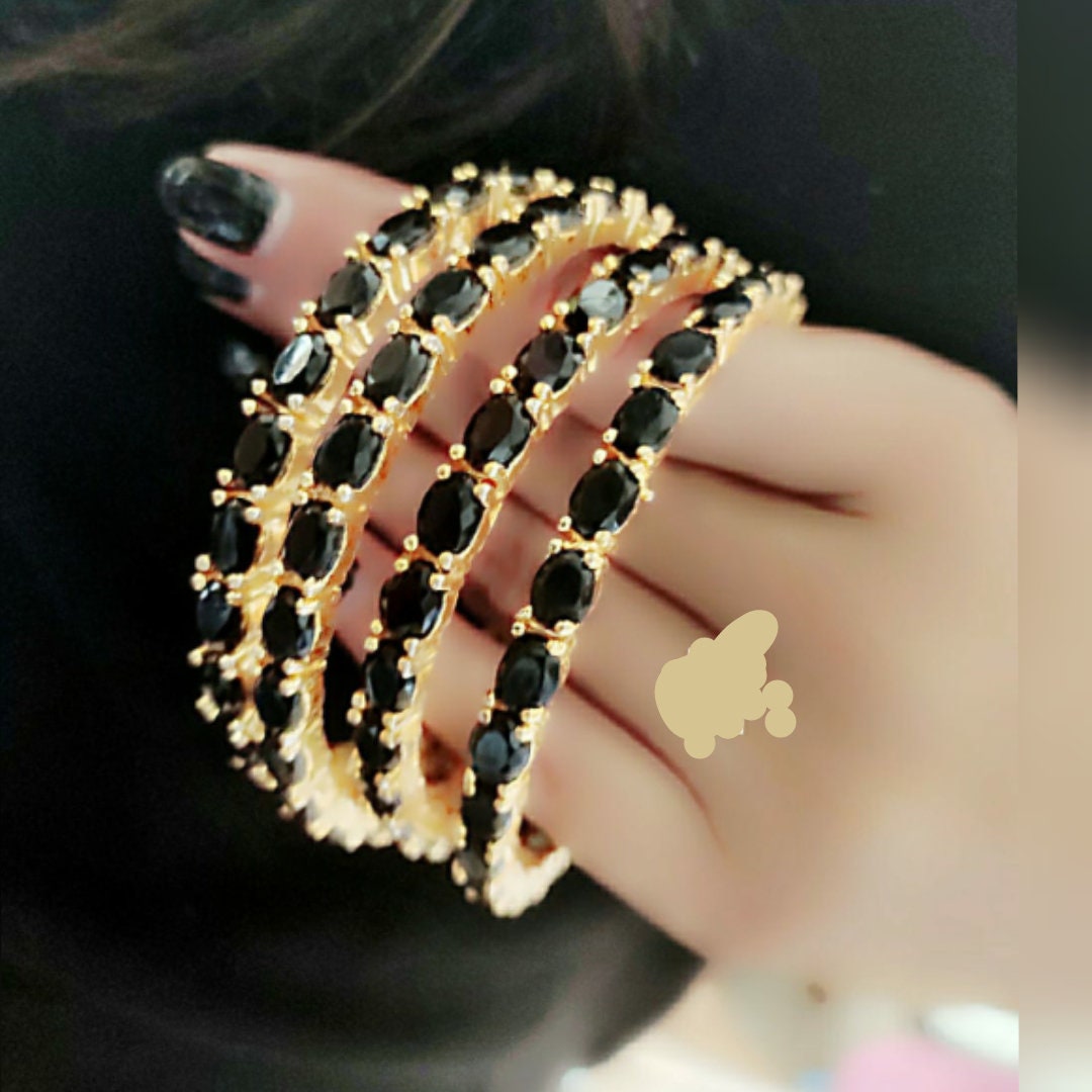 Black Indian Bangle Set of 4 High Quality Designer CZ Diamond Bangles ...