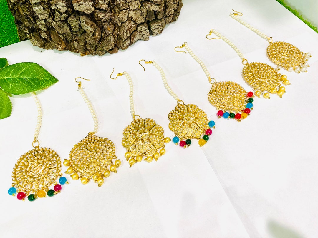 Traditional Punjabi Jadau Gold Tikka With Pearls,kids Tikka,golden ...