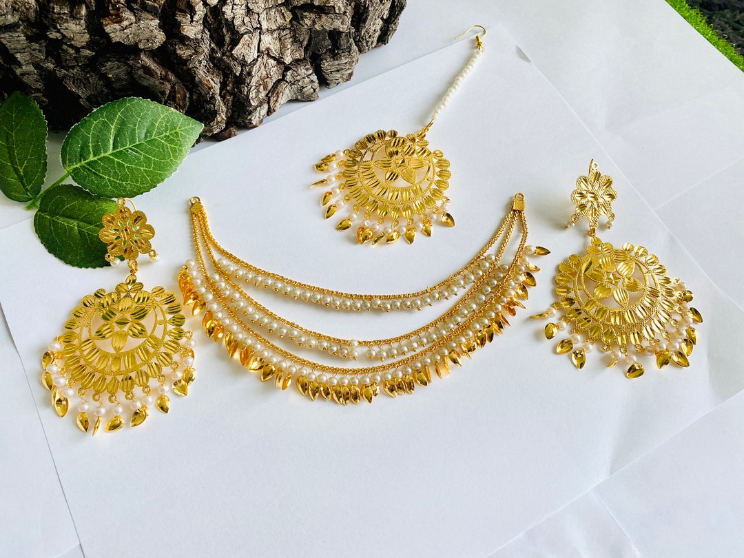 Traditional Punjabi 3 Layered Gold Plated Pippal Patti Necklace ...
