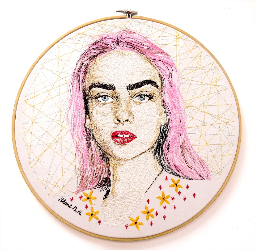 PINK HAIR- 34 Cm/ 13.3" Embroidery on Cotton - Etsy