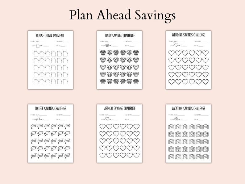 Savings Challenge Bundle, Savings Tracker Bundle, Money Saving ...