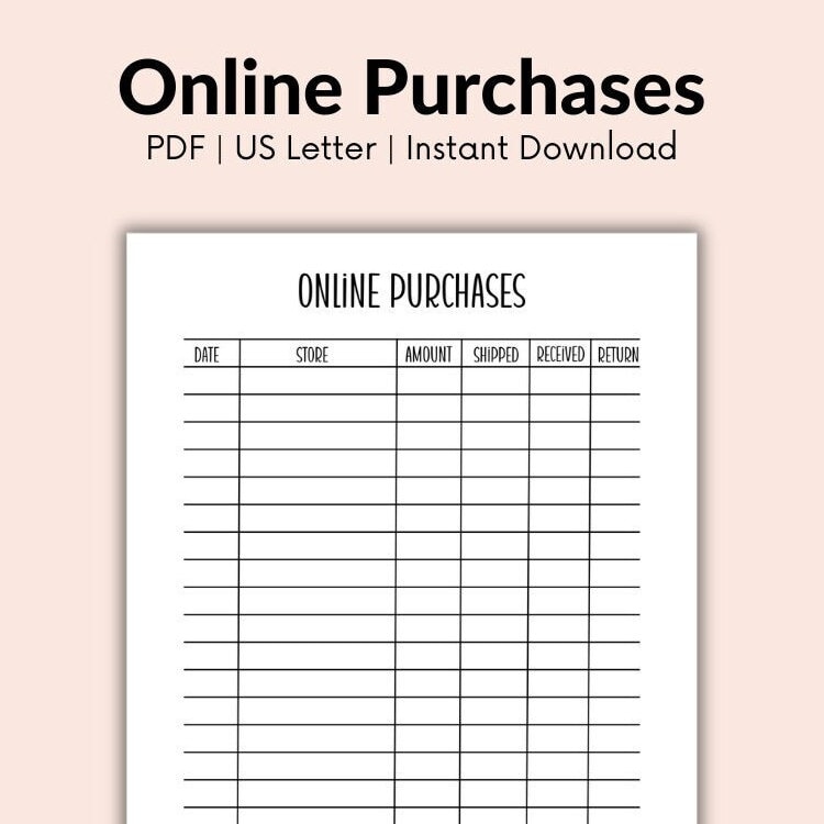 Printable Online Shopping Orders Tracker, Online Purchase Tracker PDF ...